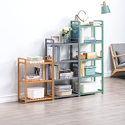 IOTXY Adjustable Multifunctional Shelving Unit - Medium 5-Tier Bamboo Freestanding Shelf, Bathroom Towel Storage Shelves, Living Room Open Bookshelf, Kitchen Organizer, Entryway Shoe Rack, Light Grey