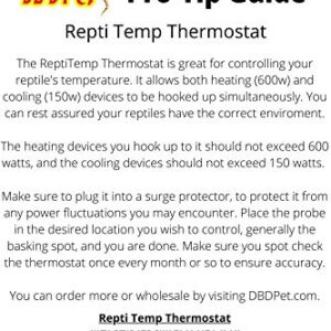 Zoomed Repti-Temp Digital Reptile Thermostat | Includes Attached DBDPet Pro-Tip Guide - Controls Terrarium temperatures, Heat mat, Heat Tape and More!