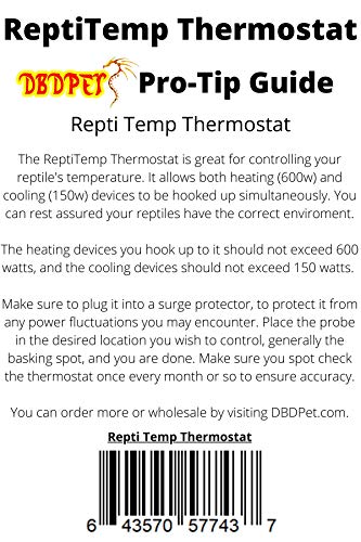 Zoomed Repti-Temp Digital Reptile Thermostat | Includes Attached DBDPet Pro-Tip Guide - Controls Terrarium temperatures, Heat mat, Heat Tape and More!