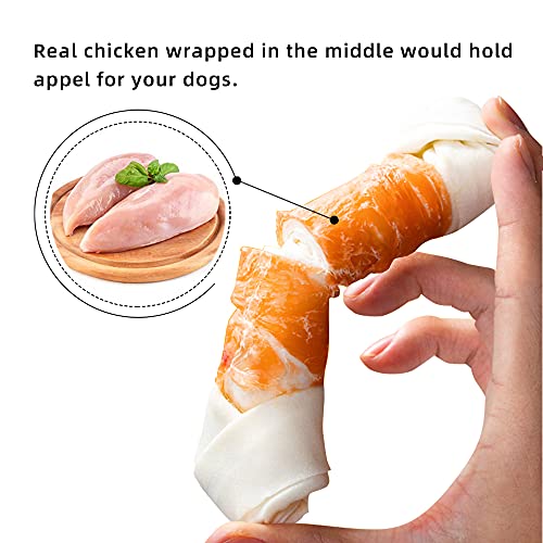 Jungle Calling Chicken Wrap Knotted Bones Dog Chews 6.5" Pack of 4, Long Lasting Beefhide Treats Real Chicken Wrap Rawhide Bones for Large Dogs Training Treats (3 Packs)…