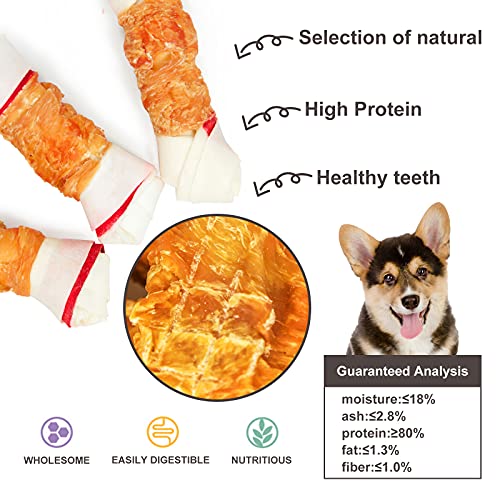 Jungle Calling Chicken Wrap Knotted Bones Dog Chews 6.5" Pack of 4, Long Lasting Beefhide Treats Real Chicken Wrap Rawhide Bones for Large Dogs Training Treats (3 Packs)…