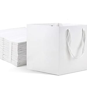 HUAPRINT White Paper Bags with Handles,Gift Bags Bulk 12 Pack,10x10x10inch Large Square Size,Paper Shopping Bags, Kraft, Party, Favor, Birthday,Goody, Take-Out, Merchandise, Retail Bags