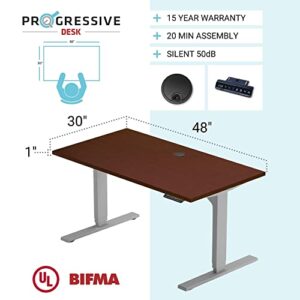 Progressive Desk Standing Desk Electric 48x30, Dual Motor 3 Stages Height Adjustable Stand up Desk - Dark Cherry/Grey Frame