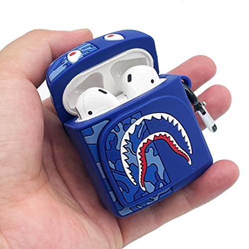 APOSU Designer Case for Airpods 2 Silicone Cartoon Backpack Case for AirPods 1/2 with Keychain Cool Air Pods Skin for Teens Boys Girls Men Women Blue