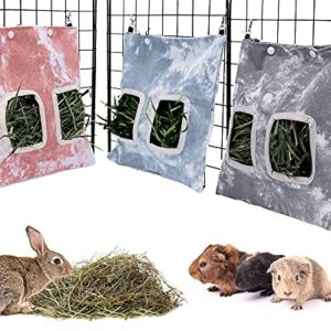 LeerKing Rabbit Hay Feeder Bag, Hanging Canvas Hay Feeder Guinea Pig with Clips, Hay Holder Bag for Rabbits Bunny Guinea Pig and Other Small Animals