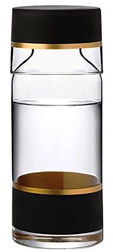 CEVVIZZ Bedside Water Carafe With Glass Set -Cup and Bottle to Keep Next To Your Bed for a Handy Midnight Drink - Glass Carafe 24 oz/Cup 7.5 oz - Beautiful Gift Box (GOLD ELEGANCE)