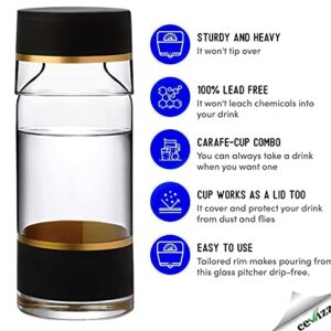 CEVVIZZ Bedside Water Carafe With Glass Set -Cup and Bottle to Keep Next To Your Bed for a Handy Midnight Drink - Glass Carafe 24 oz/Cup 7.5 oz - Beautiful Gift Box (GOLD ELEGANCE)