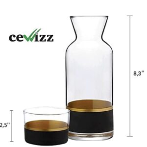 CEVVIZZ Bedside Water Carafe With Glass Set -Cup and Bottle to Keep Next To Your Bed for a Handy Midnight Drink - Glass Carafe 24 oz/Cup 7.5 oz - Beautiful Gift Box (GOLD ELEGANCE)