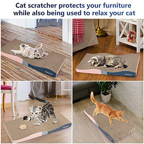 Adolug Cat Scratch Pad, Cat Scratcher Cardboard with Premium Reversible Scratch Textures Design, Corrugated and Zero Odor Cat Scratcher with Catinp and Mini Toy(3PCS)