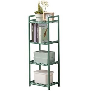 iotxy adjustable multifunctional shelving unit - small 4-tier bamboo freestanding shelf, bathroom towel storage shelves, kitchen organizer, living room open bookshelf, entryway shoe rack, light green