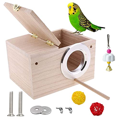 JSLZF Parakeet Nest Box, Bird Breeding Box with Perch, Wood Budgie Nest Box for Bird, Parrot, Lovebirds, Parrotlet, Finch, Sparrow 7.8” x 4.7” x 4.7”