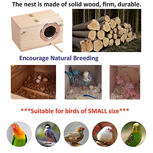 JSLZF Parakeet Nest Box, Bird Breeding Box with Perch, Wood Budgie Nest Box for Bird, Parrot, Lovebirds, Parrotlet, Finch, Sparrow 7.8” x 4.7” x 4.7”