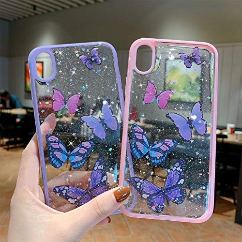 wzjgzdly Butterfly Bling Clear Case Compatible with iPhone X iPhone Xs, Glitter Case for Women Cute Slim Soft Slip Resistant Protective Phone Case Cover for iPhone X/Xs (5.8 inch) - Purple