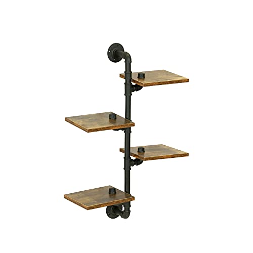 BOTAOYIYI Pipe Shelf, Industrial Pipe Shelving, 4 Tier Wall Book Shelf Corner Shelves with Wood Planks Wall Mounted Metal Floating Farmhouse Wall Rustic Decor Bookcase for Bathroom Bedroom Living Room