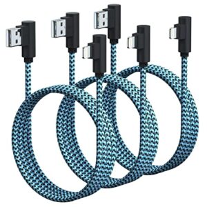 Snisre MFi Certified Lightning Cable 3ft 90 Degree iPhone Charger 3 Pack Nylon Braided Right Angle Extra Long iPhone Charger Cord for iPhone 12 11 Pro X XS XR 8 Plus 7 6 5 (Blue Black, 3FT)