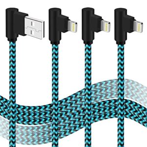 Snisre MFi Certified Lightning Cable 3ft 90 Degree iPhone Charger 3 Pack Nylon Braided Right Angle Extra Long iPhone Charger Cord for iPhone 12 11 Pro X XS XR 8 Plus 7 6 5 (Blue Black, 3FT)