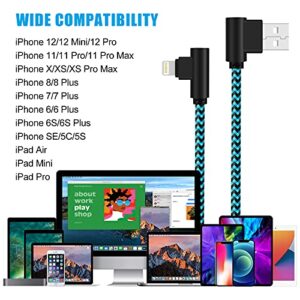 Snisre MFi Certified Lightning Cable 3ft 90 Degree iPhone Charger 3 Pack Nylon Braided Right Angle Extra Long iPhone Charger Cord for iPhone 12 11 Pro X XS XR 8 Plus 7 6 5 (Blue Black, 3FT)