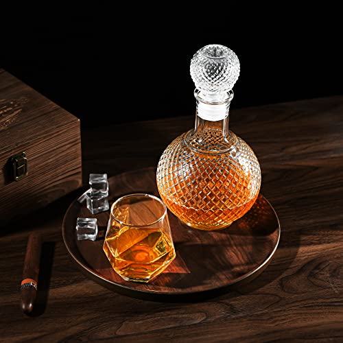 Gifts for Men Dad,Glass Liquor Decanter with Airtight Globe Stopper, Whiskey Decanter for Alcohol, Wine, Mouthwash, Bourbon, Brandy, Liquor, Juice| 33.81 oz