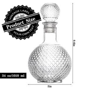 Gifts for Men Dad,Glass Liquor Decanter with Airtight Globe Stopper, Whiskey Decanter for Alcohol, Wine, Mouthwash, Bourbon, Brandy, Liquor, Juice| 33.81 oz