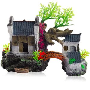 aquarium decorations house, fish tank decor resin fish cave hideout betta fish log accessories hollow house small fish hideaway for betta, small lizards, reptiles