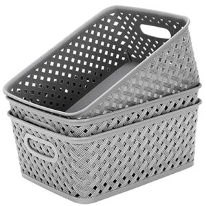 maxgear organization and storage 3 packs, plastic storage bins organizer bins, woven baskets for storage, plastic baskets with handles storage baskets for organizing, basket organizer for home