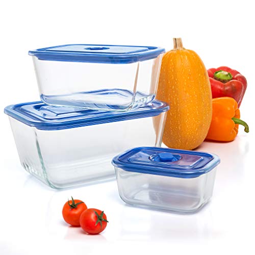 Moss & Stone Extra Large Glass Food Storage Containers Set Of 3-101 OZ/ 54 OZ/ 16 OZ Deep Rectangular Glass Food Container with Lid, Leak Proof, Microwave, Dishwasher, and Oven Safe.