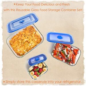 Moss & Stone Extra Large Glass Food Storage Containers Set Of 3-101 OZ/ 54 OZ/ 16 OZ Deep Rectangular Glass Food Container with Lid, Leak Proof, Microwave, Dishwasher, and Oven Safe.