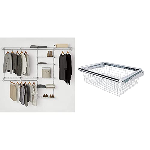 Rubbermaid Configurations Custom Closet Deluxe Kit, White, 4 to 8 Foot, FG3H8900WHT & Configurations Custom Closet Add-On Sliding Wire Basket, White, FG3J0503WHT