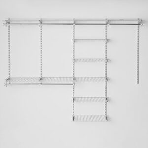 Rubbermaid Configurations Custom Closet Deluxe Kit, White, 4 to 8 Foot, FG3H8900WHT & Configurations Custom Closet Add-On Sliding Wire Basket, White, FG3J0503WHT