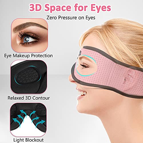 Sleep Mask with Bluetooth Headphones,LC-dolida 3D Sleep Headphones Bluetooth Sleep Mask Breathable Sleeping Headphones for Side Sleepers Best Gift and Travel Essential (Pink)