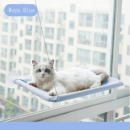 Cat Window Hammock Perch Cat Safety Sunny Bed with Durable Heavy Duty Suction Cups Resting Sunny Window Seat for Indoor Cats Sleeping Space Saving Window Mounted Cat Bed Holds Up to 30lbs (Blue)