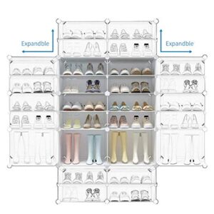 Aeitc Portable Shoe Rack, 72-Pair DIY Shoe Storage Shelf Organizer, Plastic Shoe Organizer for Entryway, Shoe Cabinet with Doors, White