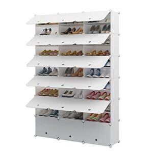 Aeitc Portable Shoe Rack, 72-Pair DIY Shoe Storage Shelf Organizer, Plastic Shoe Organizer for Entryway, Shoe Cabinet with Doors, White