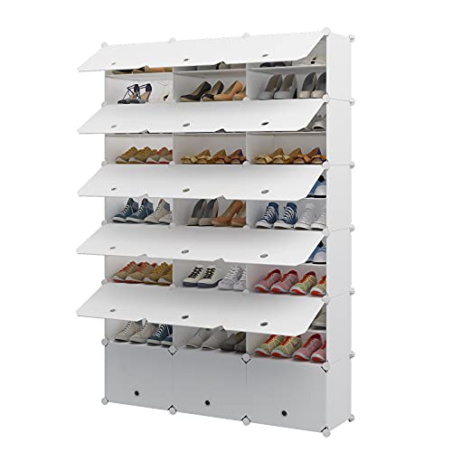 Aeitc Portable Shoe Rack, 72-Pair DIY Shoe Storage Shelf Organizer, Plastic Shoe Organizer for Entryway, Shoe Cabinet with Doors, White