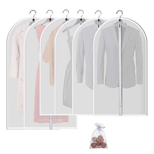 Mskitchen Garment Bags for Closet Storage Garment Covers Clear Garment Bags Clothes Protectors for Closet Hanging Garment Bag Dress Bag Plastic Garment Bags with Cedar Balls -24”x43”/54”/6 Pack