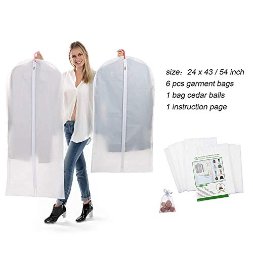 Mskitchen Garment Bags for Closet Storage Garment Covers Clear Garment Bags Clothes Protectors for Closet Hanging Garment Bag Dress Bag Plastic Garment Bags with Cedar Balls -24”x43”/54”/6 Pack