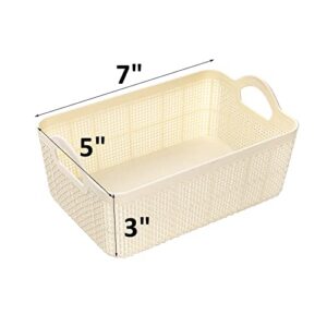 ZOOFOX 12 Pack Small Plastic Storage Basket, 7" L x 5" W x 3" H Weave Organizer Bins With Handle, Stackable Storage Bins for Drawers, Shelves, Closet, Countertop and Office