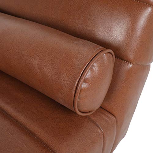 Faux Leather Armless Chaise Lounge Channel Stitching with Lumbar Pillow Cognac