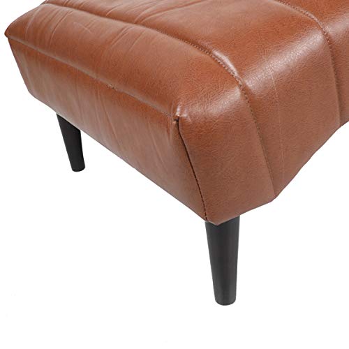 Faux Leather Armless Chaise Lounge Channel Stitching with Lumbar Pillow Cognac