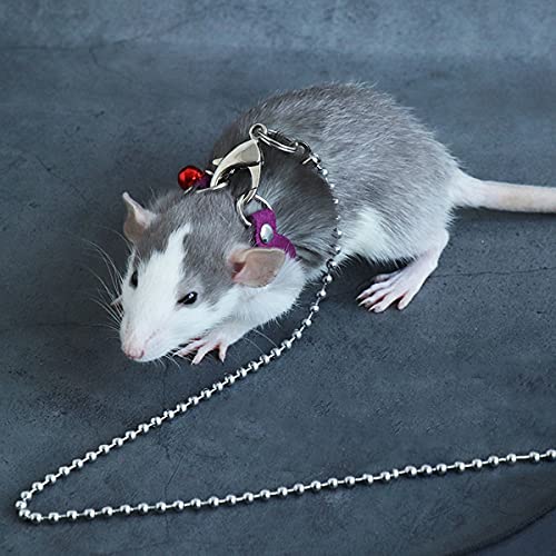 Adjustable Fancy Rat Hamster Harness Rat Guinea Pig Training Walking with Bell Leather Leash Reptile Harness Suitable for Small, Medium，Large Rats or Reptiles (Purple)