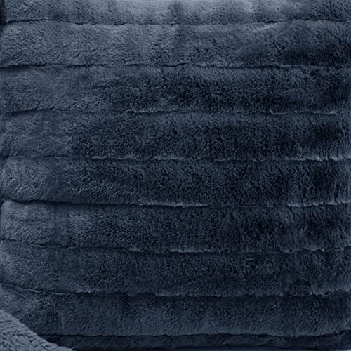 Home Soft Things Dark Blue Super Mink Solid Color Throw Pillow Shell with Sherpa Backing Cushion Cover 4 Piece Set, 20" x 20", Parisain Night