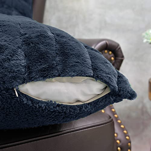 Home Soft Things Dark Blue Super Mink Solid Color Throw Pillow Shell with Sherpa Backing Cushion Cover 4 Piece Set, 20" x 20", Parisain Night