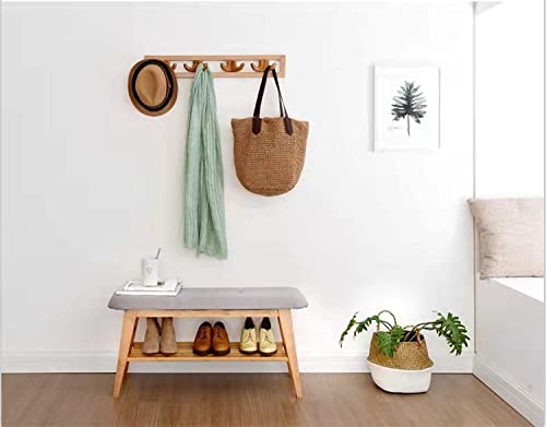 SOBIBO Shoe Entryway Bench, Bamboo Shoe Rack Bench, Organizer with 2 Tier Storage Simple Style Good Load Bearing, Ideal for Entryway Hallway Living Room,(Nature,35.4'')