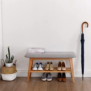 SOBIBO Shoe Entryway Bench, Bamboo Shoe Rack Bench, Organizer with 2 Tier Storage Simple Style Good Load Bearing, Ideal for Entryway Hallway Living Room,(Nature,35.4'')