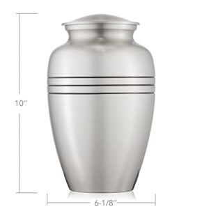 Reminded Adult Cremation Memorial Urn for Human Ashes, Pewter with Black Stripe Brass Funeral Urn with Velvet Bag