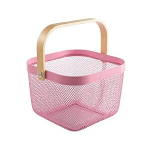 uxzdx storage basket snack iron art small basket storage basket desktop debris iron frame blue household super storage basket (color : pink)