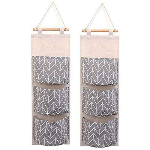 KuAoyoja Over The Door Closet Organizer, 2 Packs Waterproof Wall Hanging Storage Bags with 3 Pockets for Kitchen Bedroom Bathroom (Grey)