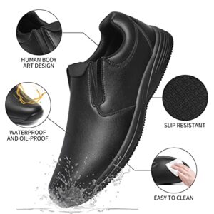 DXINZHI Men's Slip Resistant Work Shoes Food Service Shoes - Professional Oil Water Resistant Chef Shoes ，Suitable for Walking and Casual (BK-9) Black