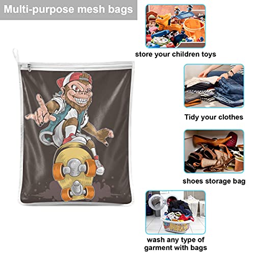 Skateboard Monkey Punk Laundry Mesh Bag Delicates Lingerie Laundry Wash Bag Heavy Duty with Zipper Laundry Net Bags for Packing Travelling Washing