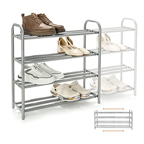 Gurkkst 4 Tier Extendable Long Shoe Rack for Closet Shoe Organiser Strong and Durable Heavy Duty Metal Shoe Shelf Holds 20+ Pairs (60-100) x 22,5 x 61,5 cm